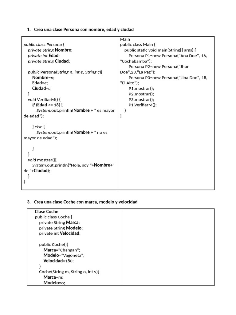 Clases Java: Persona, Coche y Estudiante | PDF | Programación de computadoras