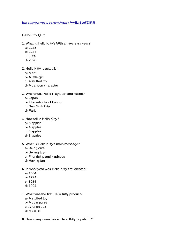Hello Kitty Quiz | PDF