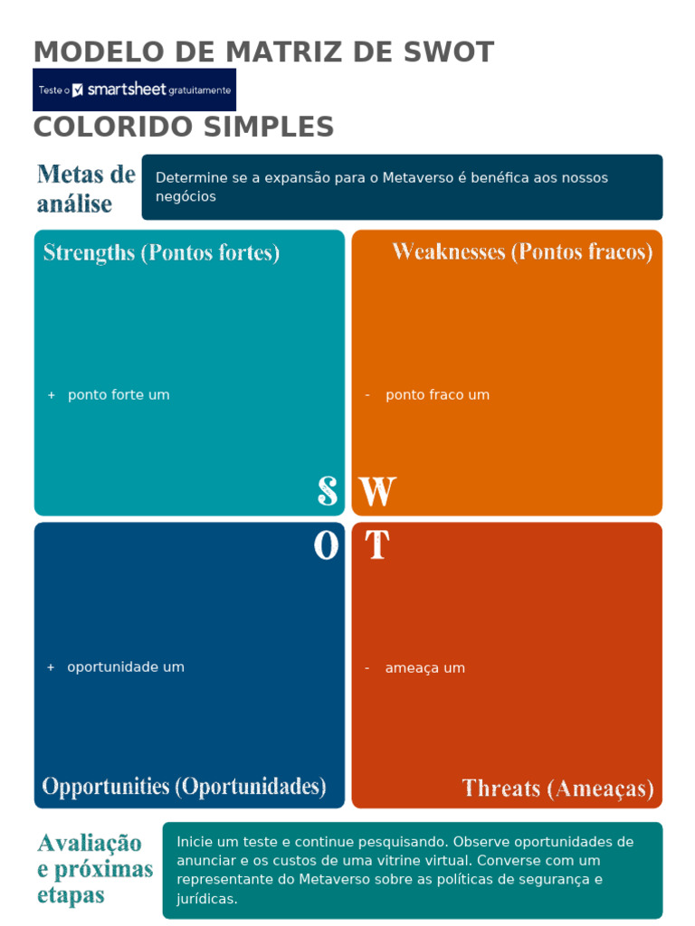 IC Simple Colorful SWOT Matrix 11542 - WORD - PT | PDF