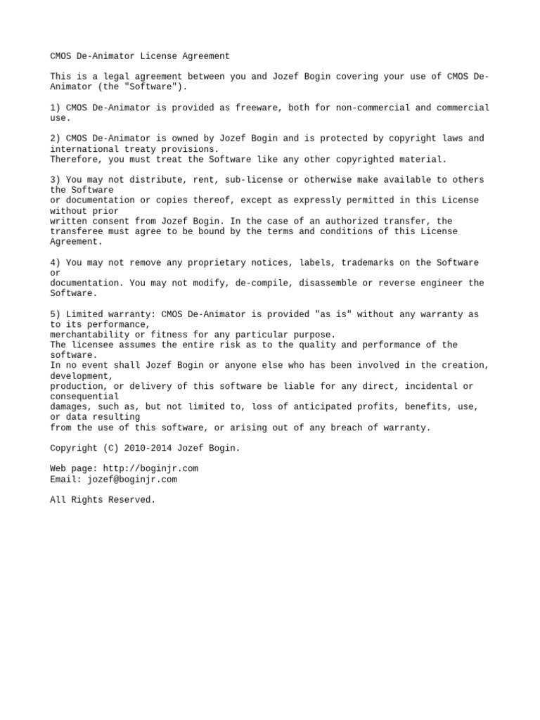 CMOS De-Animator License Agreement | PDF