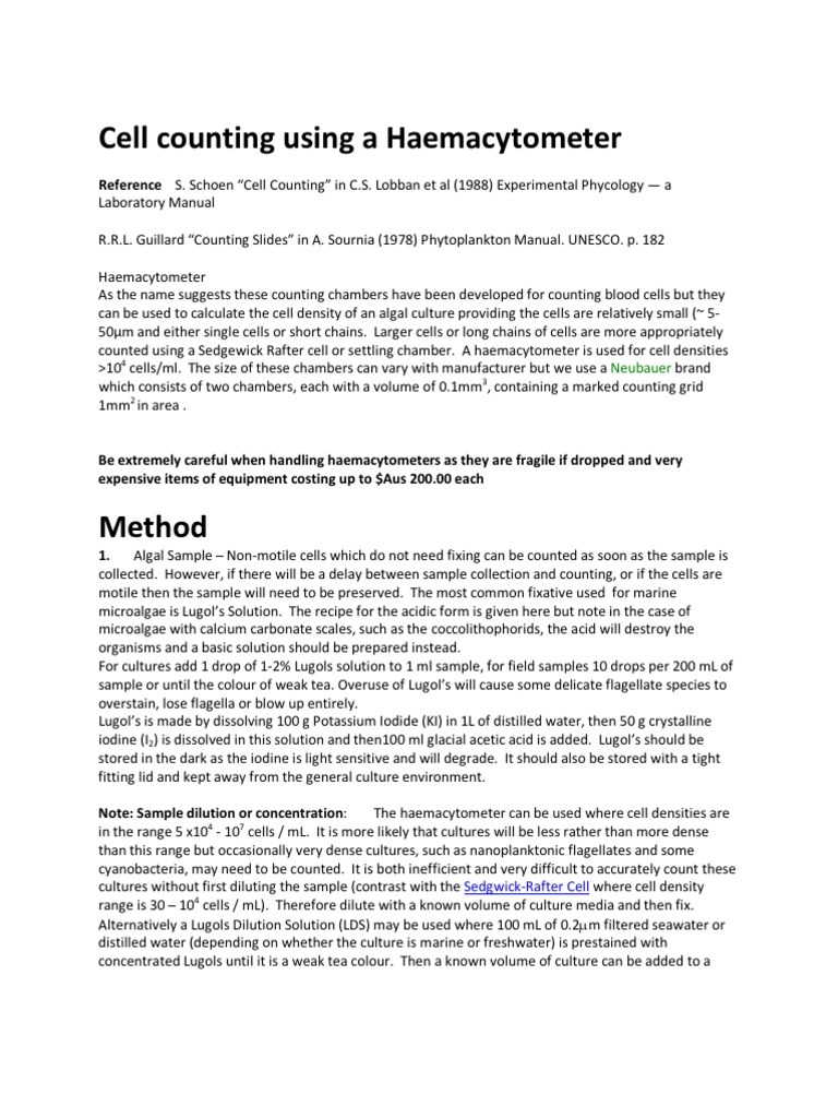 Cell Counting Method For Algae | PDF | Chemistry | Physical Sciences