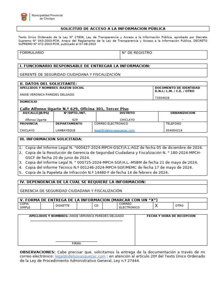 Solicitud de Acceso A La Información Pública Angie Paredes PDF | PDF