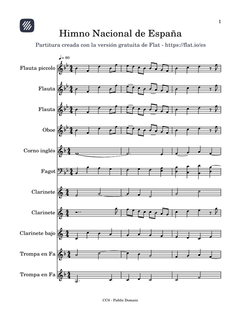 Partitura del Himno Nacional de España | PDF | Cuerno francés ...