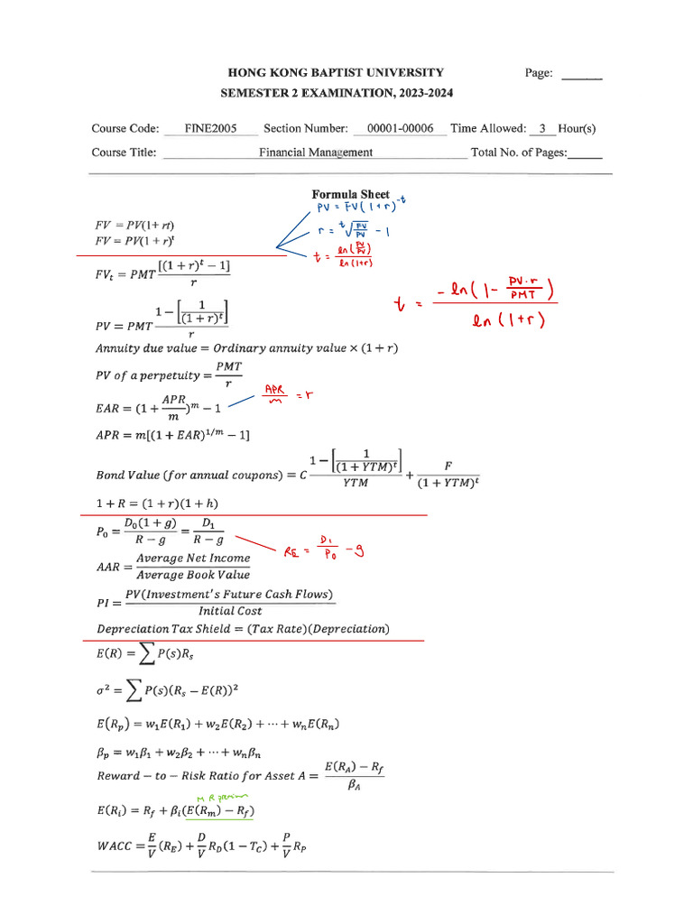Final Formula Sheet | PDF