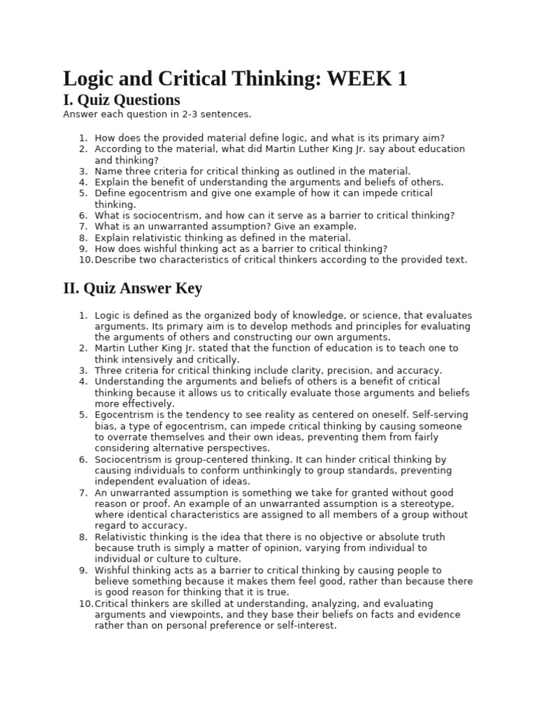 Logic and Critical Thinking WEEK 1 DTM | PDF | Critical Thinking | Thought