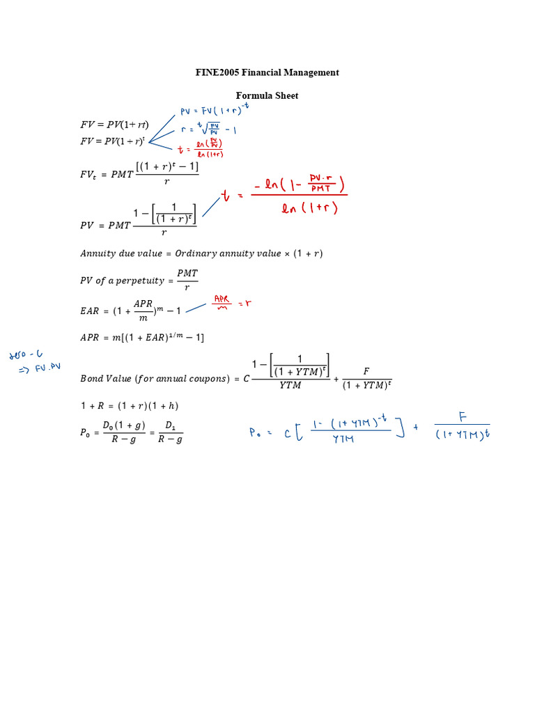 Mid-Term Test Formula Sheet | PDF