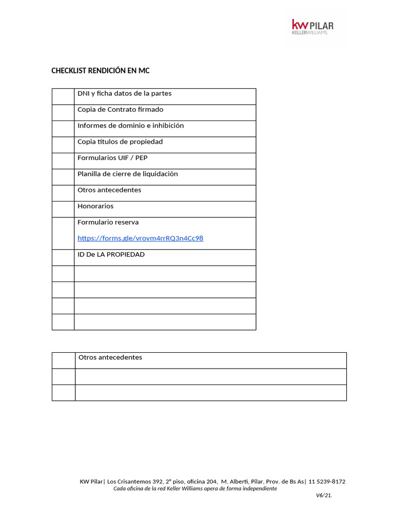 Checklist para Rendición en MC | PDF