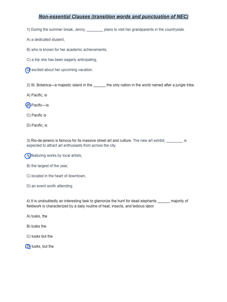 Non-essential Clauses (transition words and punctuation of NEC) | PDF
