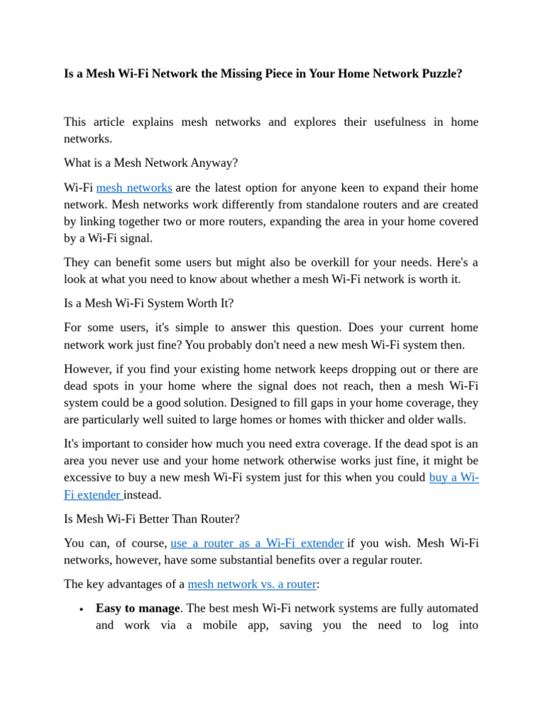 Is A Mesh Wi-Fi Network The Missing Piece in Your Home Network Puzzle | PDF | Computer Network ...