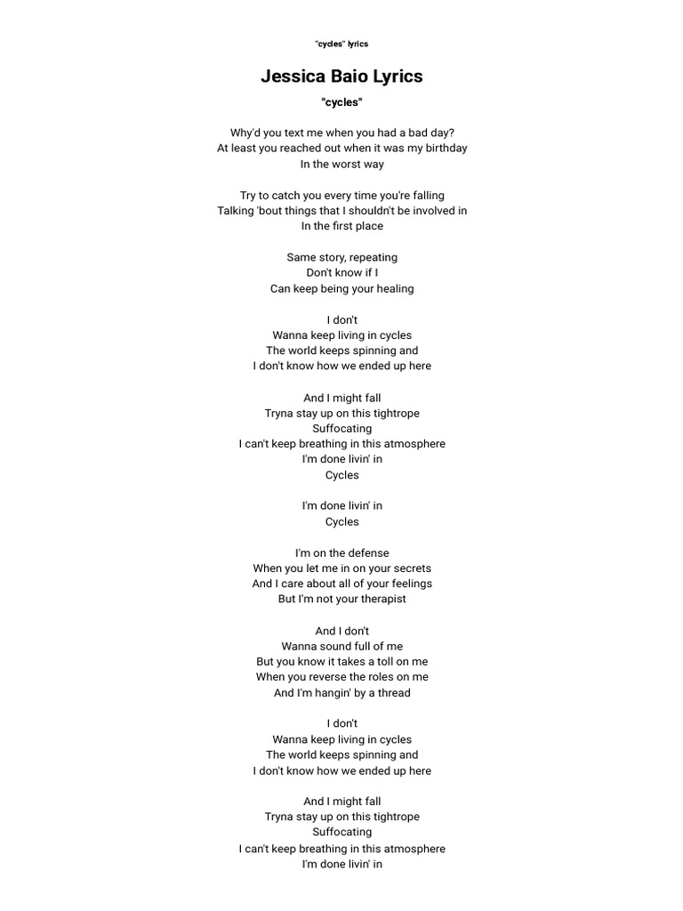 Jessica Baio - Cycles Lyrics | PDF