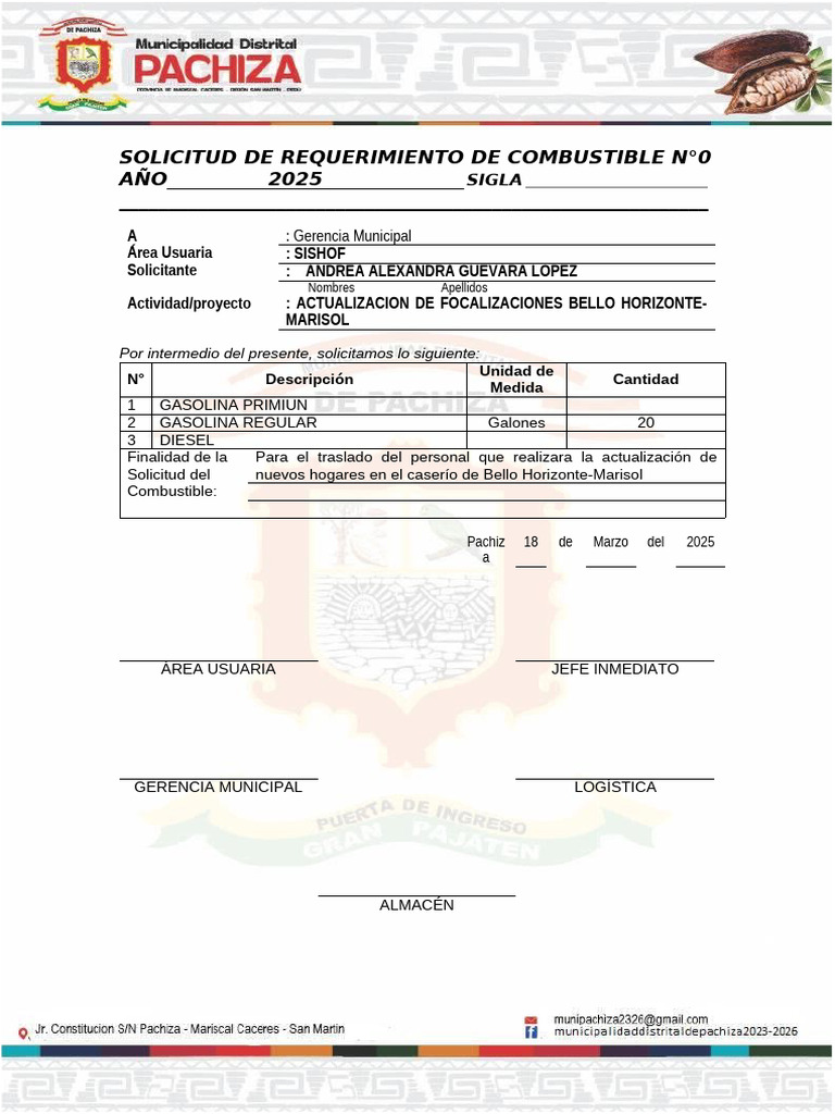 Requerimiento 001 Combustible | PDF