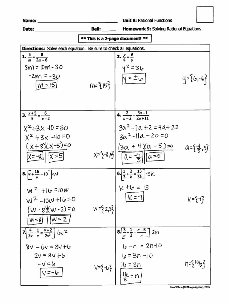 HW Solving Rational Equations KEY | PDF