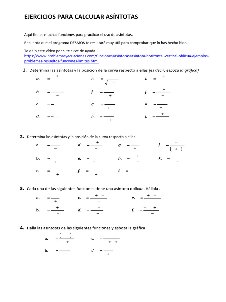 Ejercicios para Calcular Asíntotas | PDF | Asíntota | Análisis matemático