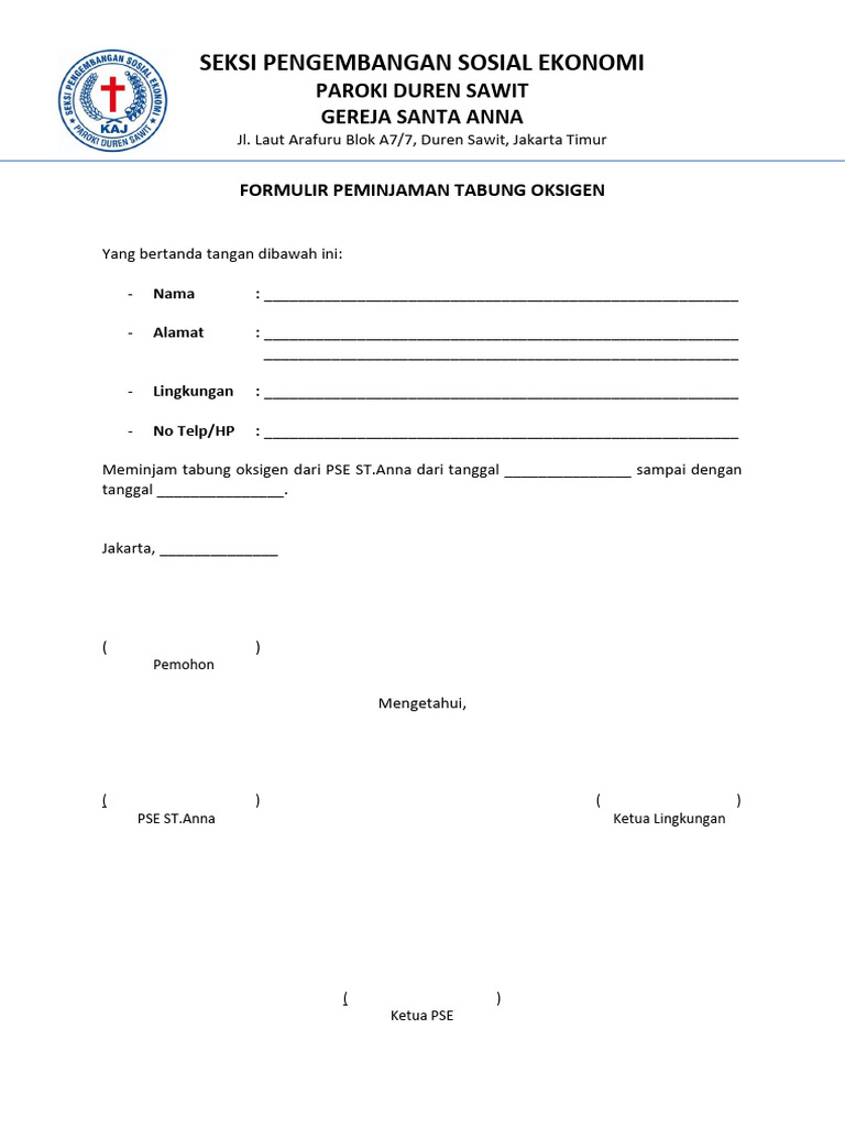 Form Peminjaman Tabung Oksigen | PDF