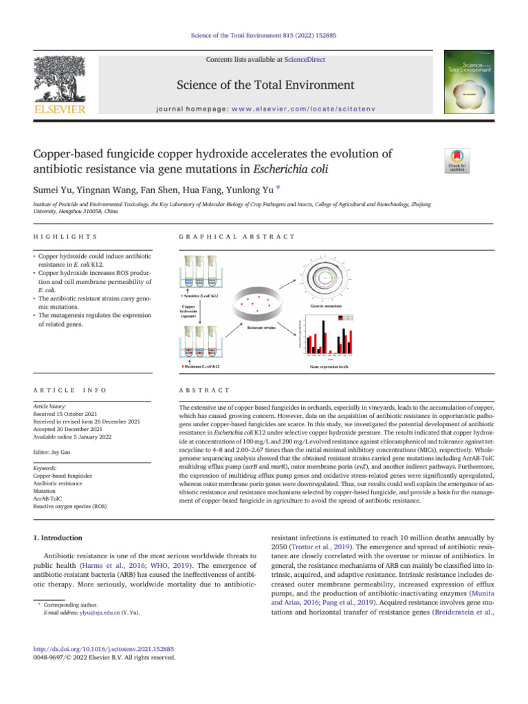 Copper-Based Fungicide Copper Hydroxide Accelerates The Evolution of ...