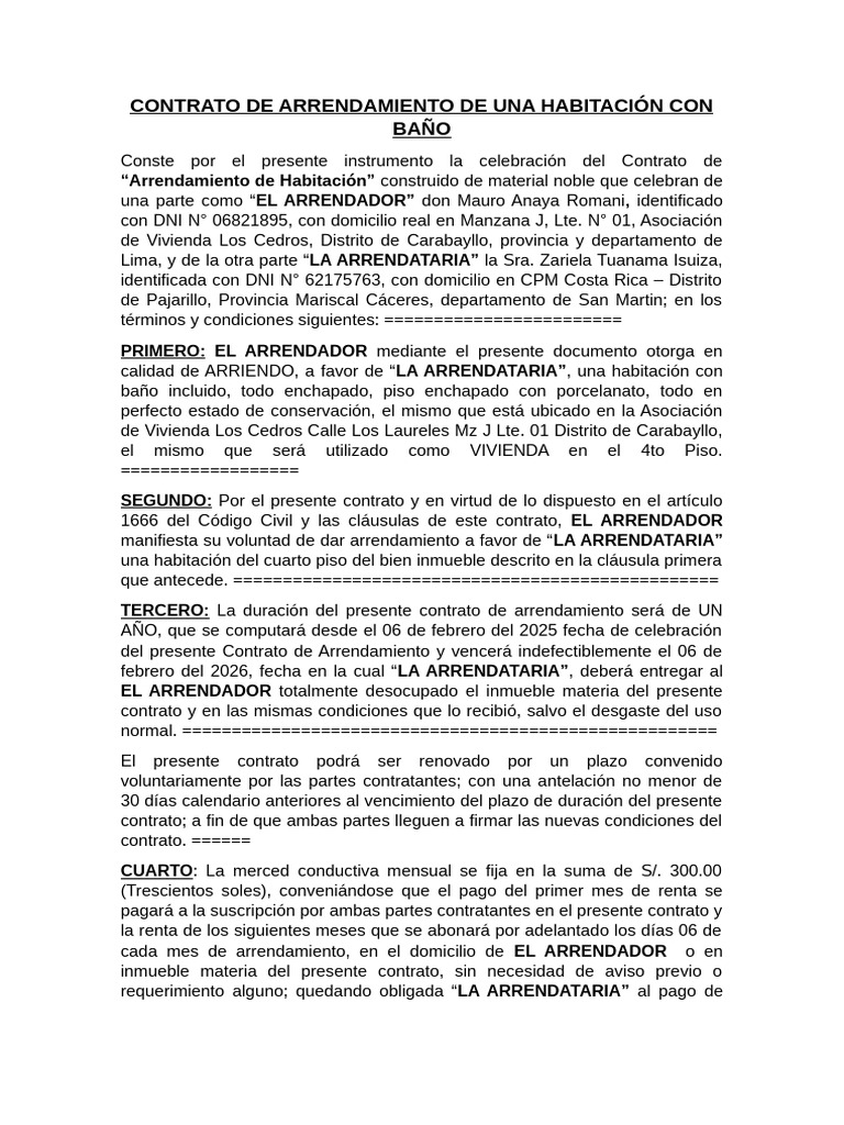 Contrato Hab. Con Baño. Sr. Anaya | PDF | Consentimiento | Derecho ...