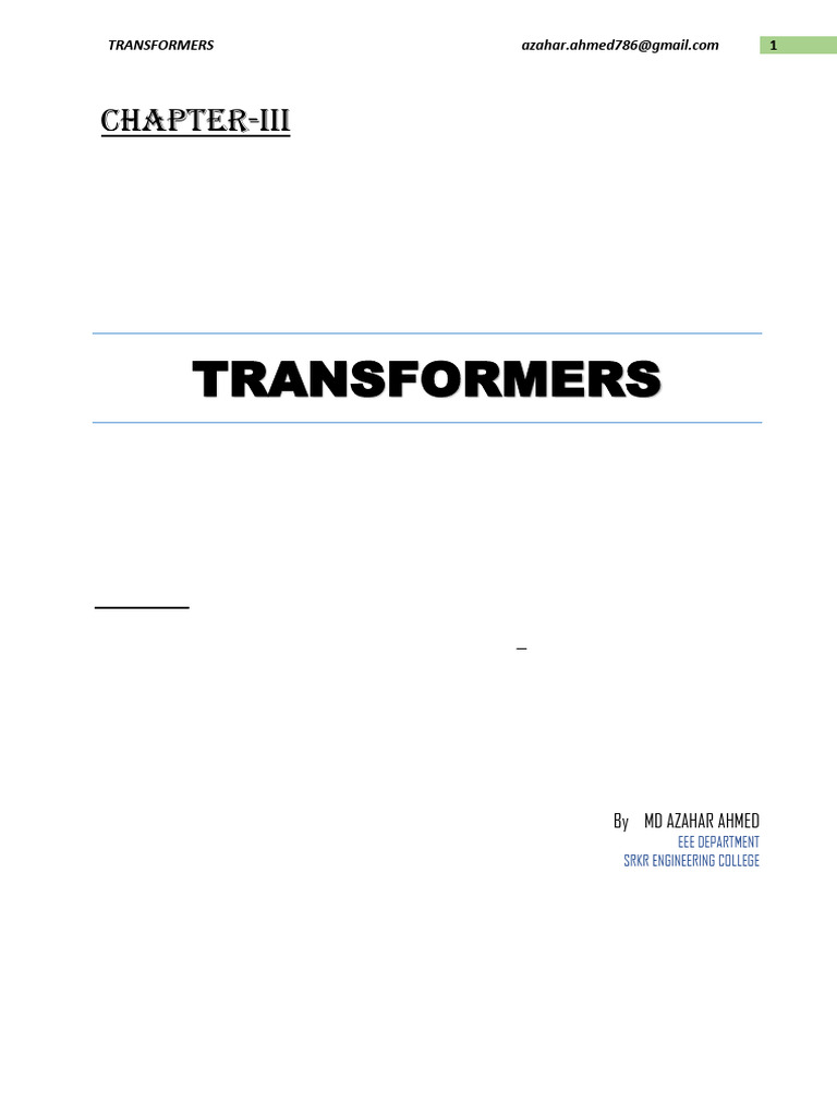 Transformers-Theory Unit-3 | PDF | Transformer | Electromagnetic Induction