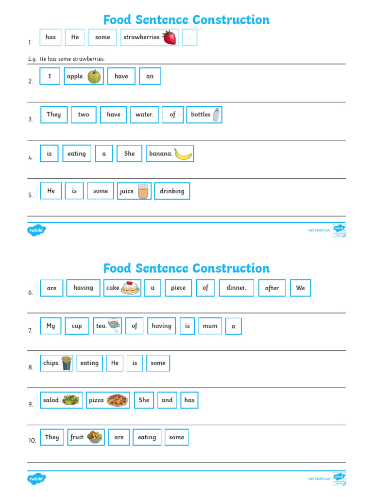 T e 770 Food Sentence Construction Activity Sheet - Ver - 4 | PDF