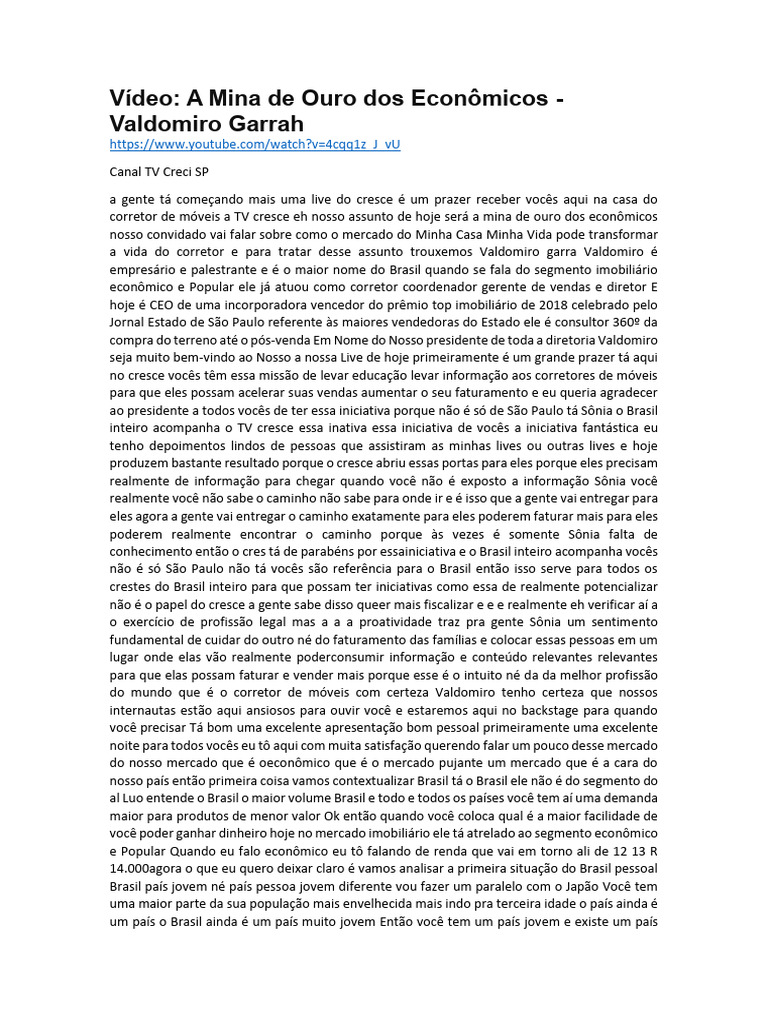 Mina de Ouro: Mercado Imobiliário Econômico | PDF | Dinheiro | Crédito