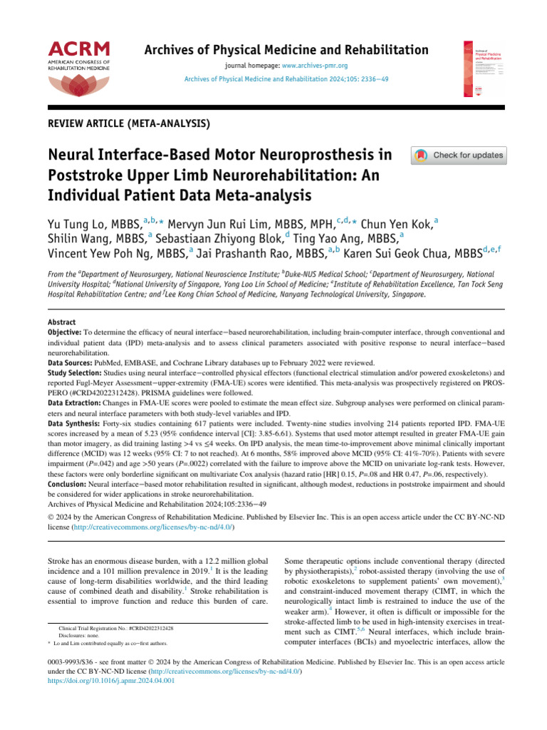Neural Interface Based Motor Neuroprosthesis in Po | PDF | Physical ...