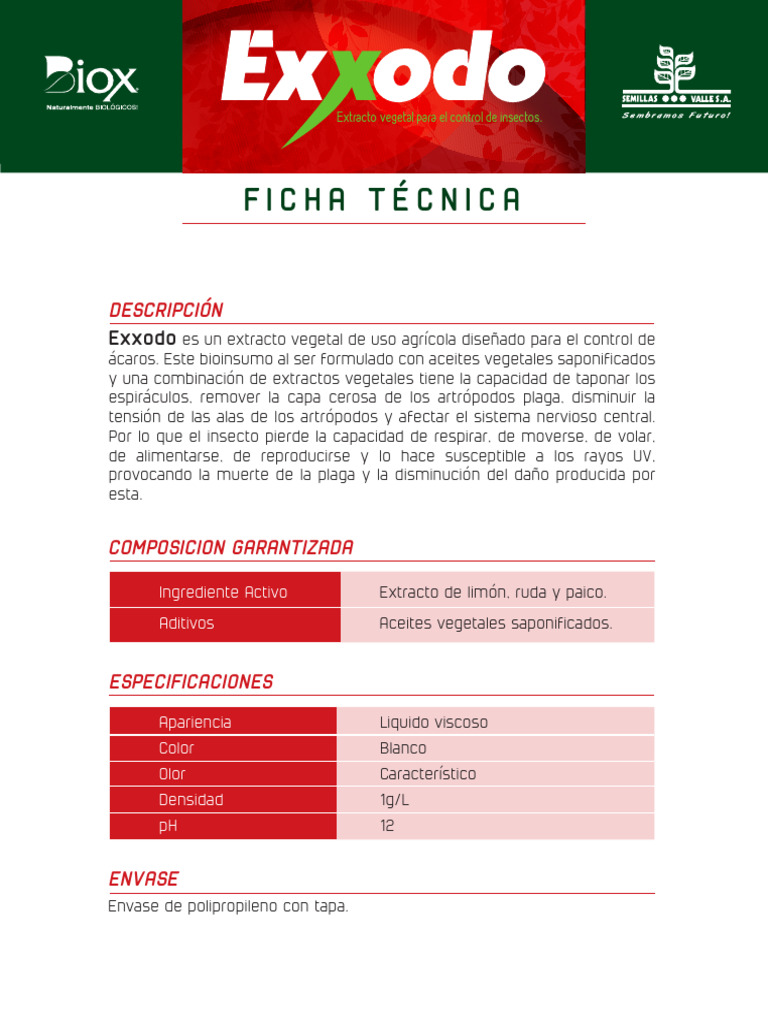 Ficha Tecnica Exxodo | PDF | Insectos | Plaga (organismo)