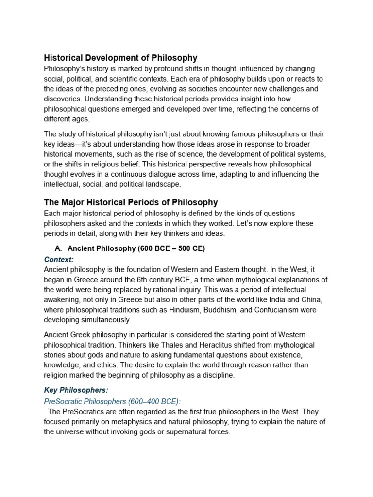 Historical Evolution of Philosophy | PDF | Existentialism | Reason