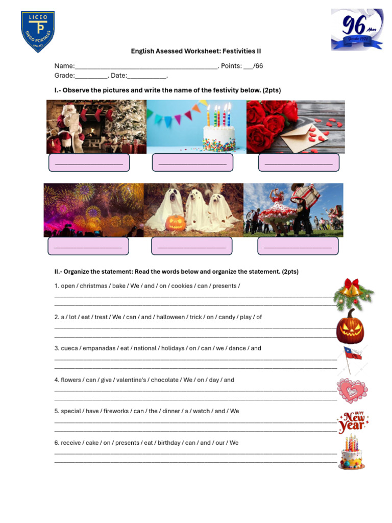English Worksheet on Festivities | PDF | Cakes | Christmas