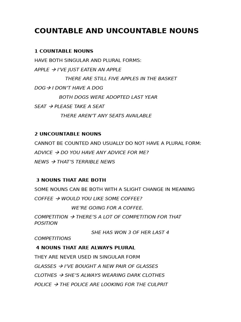 Countable and Uncountable Nouns Theory | PDF