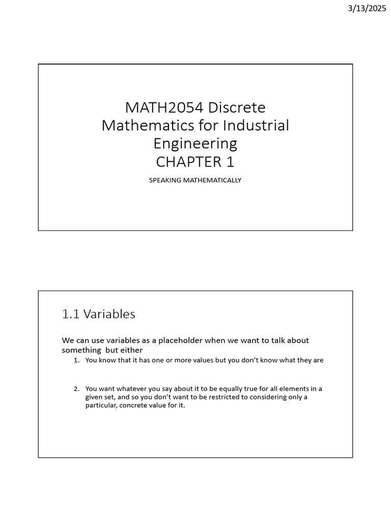 Speaking Mathematically Handouts | PDF | Limit (Mathematics) | Natural ...