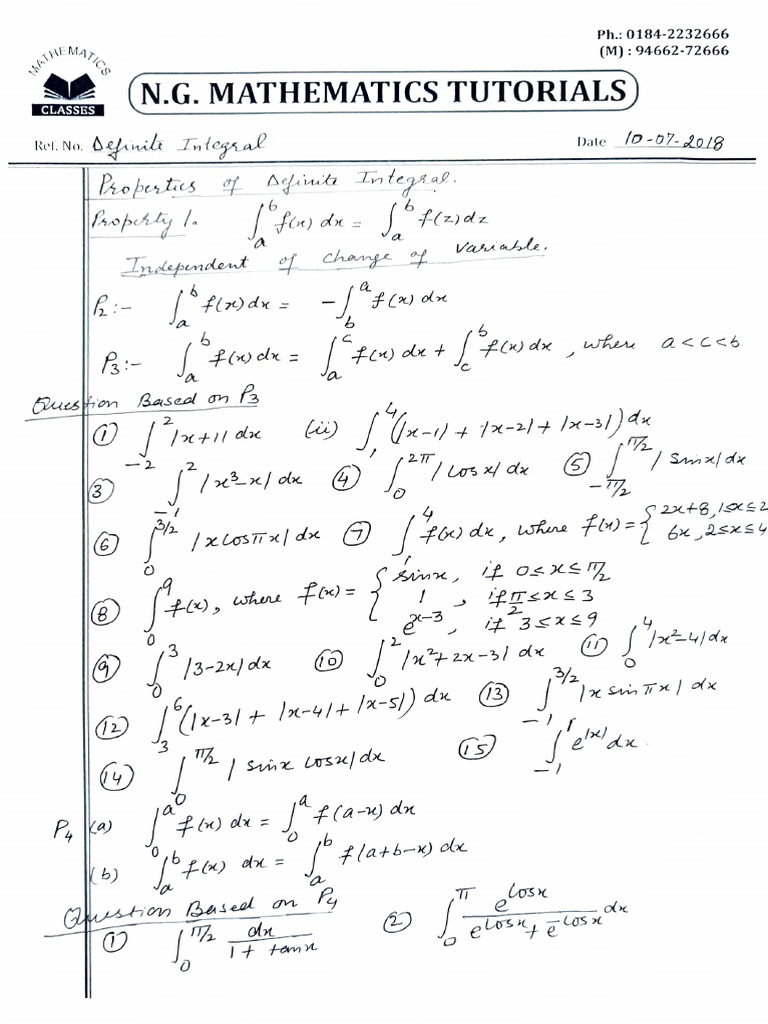 CH-7B DEFINITE INTCH 7A INDEFINITE INTEGRATIONEGRAL BY PROPERTY METHOD ...