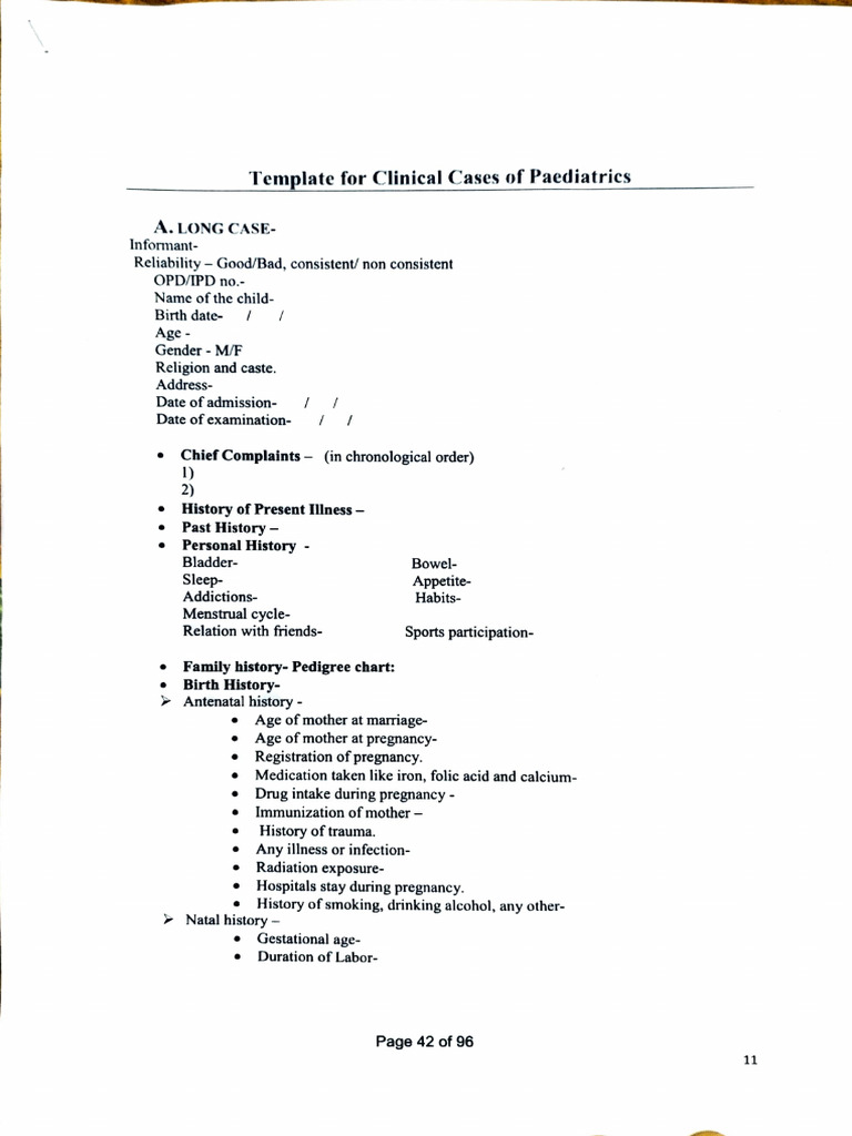 Pediatrics History Taking | PDF | Neck | Pregnancy