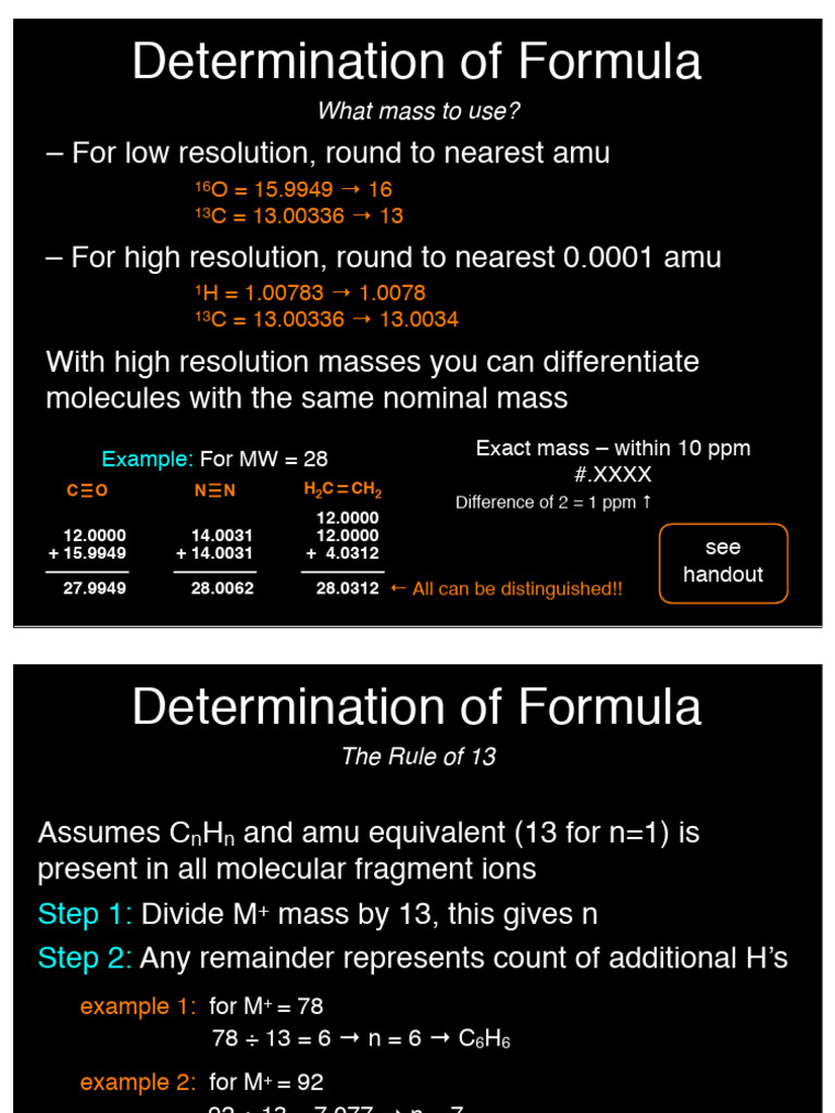 Formula Determination Using Mass Spectrometry | PDF | Molecules | Mass
