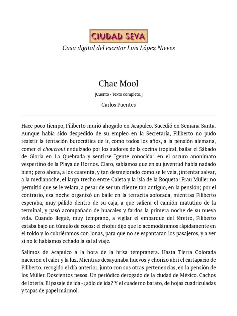 Chac Mool - Carlos Fuentes - Ciudad Seva - Luis López Nieves | PDF | México