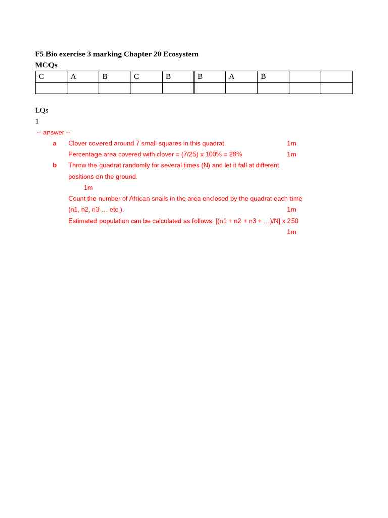 Ecosystem Marking Guide: F5 Bio Exercise | PDF | Biology | Earth Sciences