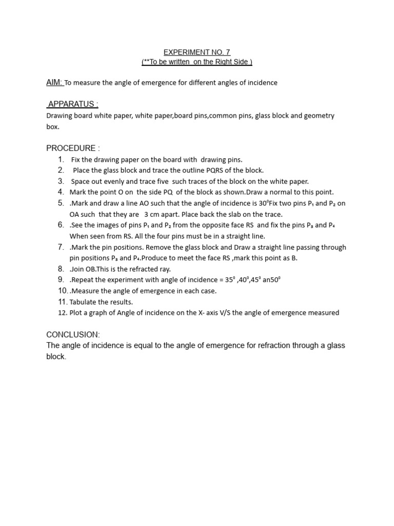 Measuring Angle of Emergence in Refraction | PDF