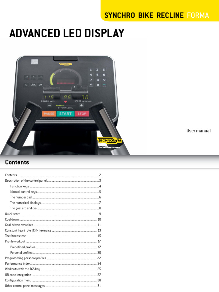 Technogym Synchro Excite Forma Elliptical Console Operation Manual ...
