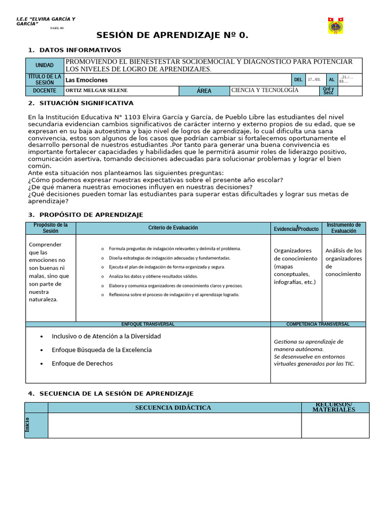 SESIÓN APRENDIZAJE 0 las emociones SELENE | PDF | Las emociones | Aprendizaje