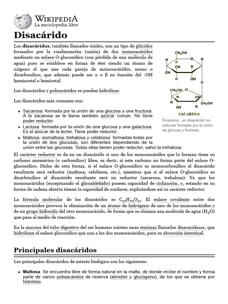 Disacárido - Wikipedia, La Enciclopedia Libre | PDF | Química de ...