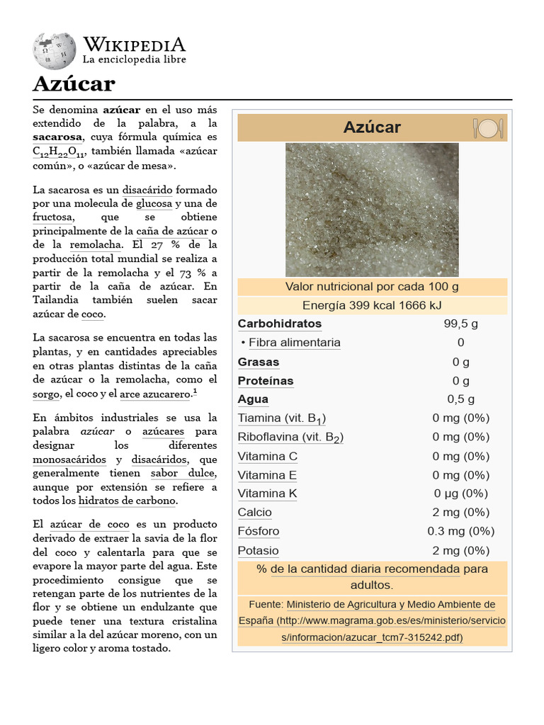Composición y Origen del Azúcar | PDF | Azúcar | Dieta y nutrición