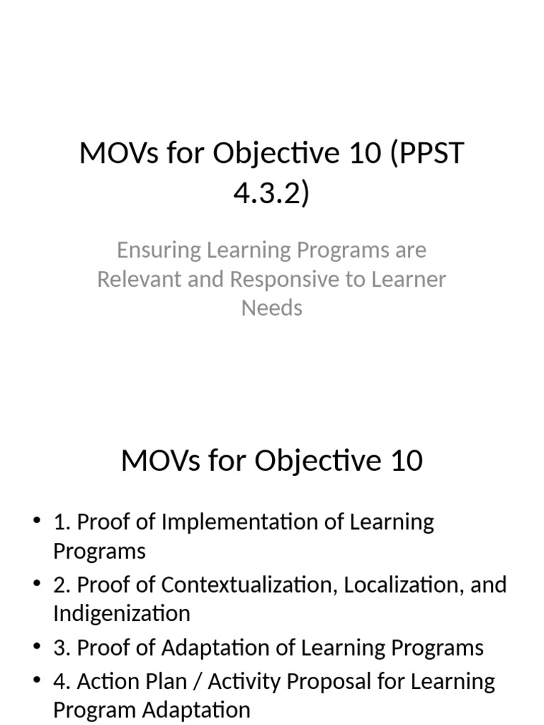 MOVs Objective 10 PPST 4.3.2 | PDF