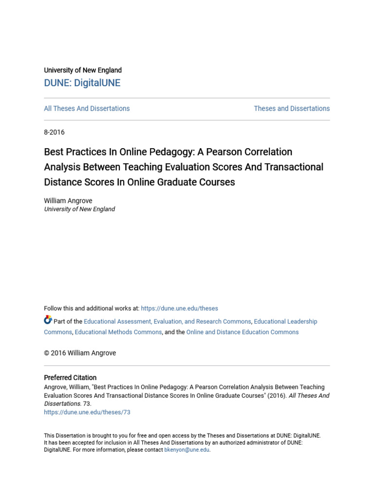 Best Practices in Online Pedagogy - A Pearson Correlation Analysis ...