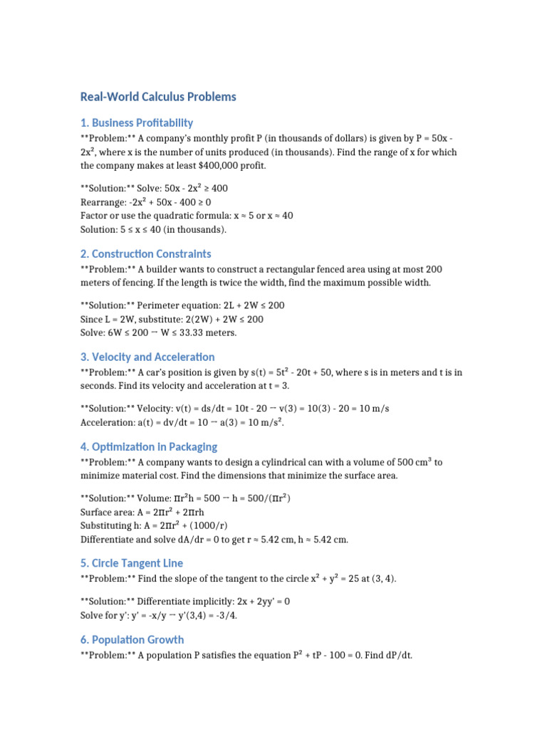Real World Calculus Problems | PDF
