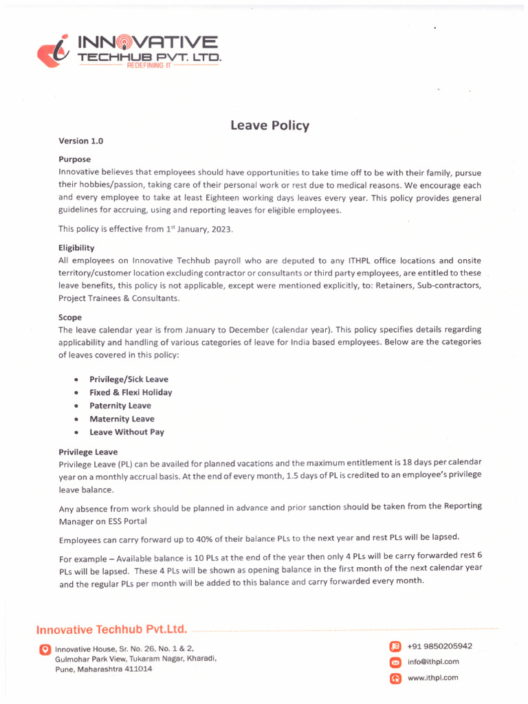 Leave Policy | PDF