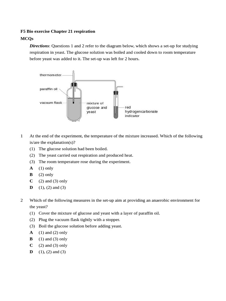 F5 Bio Exercise Chapter 21 Respiration | PDF | Cellular Respiration ...