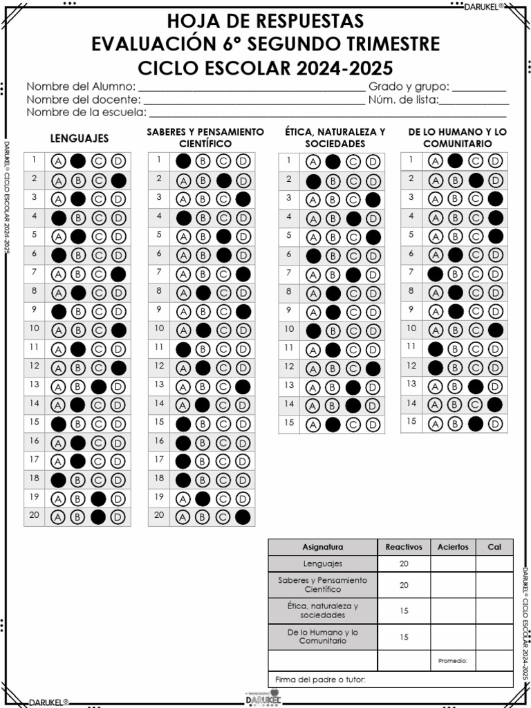 6° Trim2 Clave de Respuestas Darukel 2024-2025 | PDF