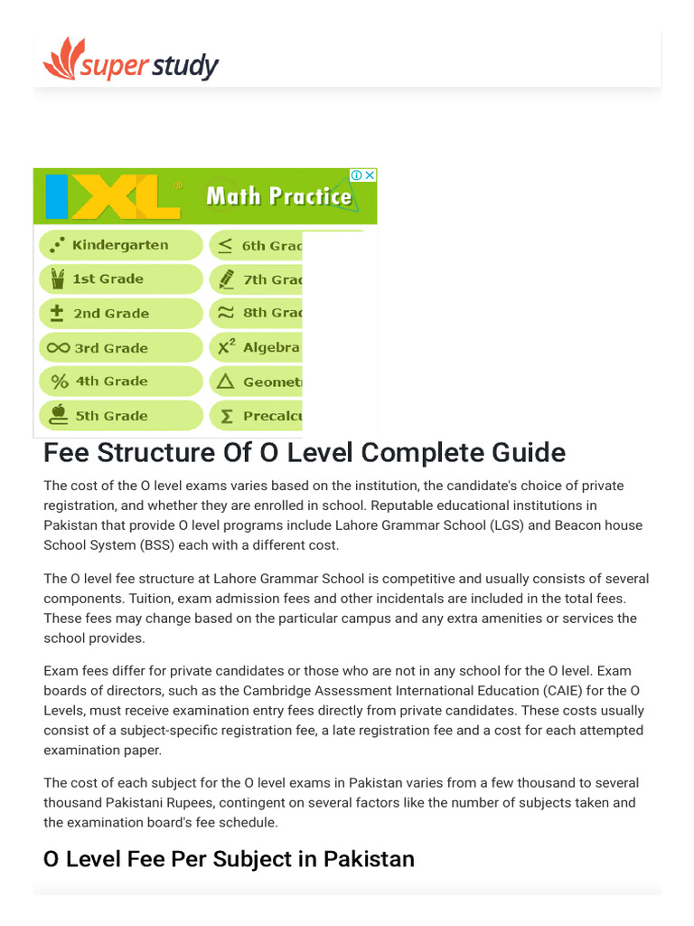 O Level Fee Structure in Pakistan 2024 | PDF | Educational Stages