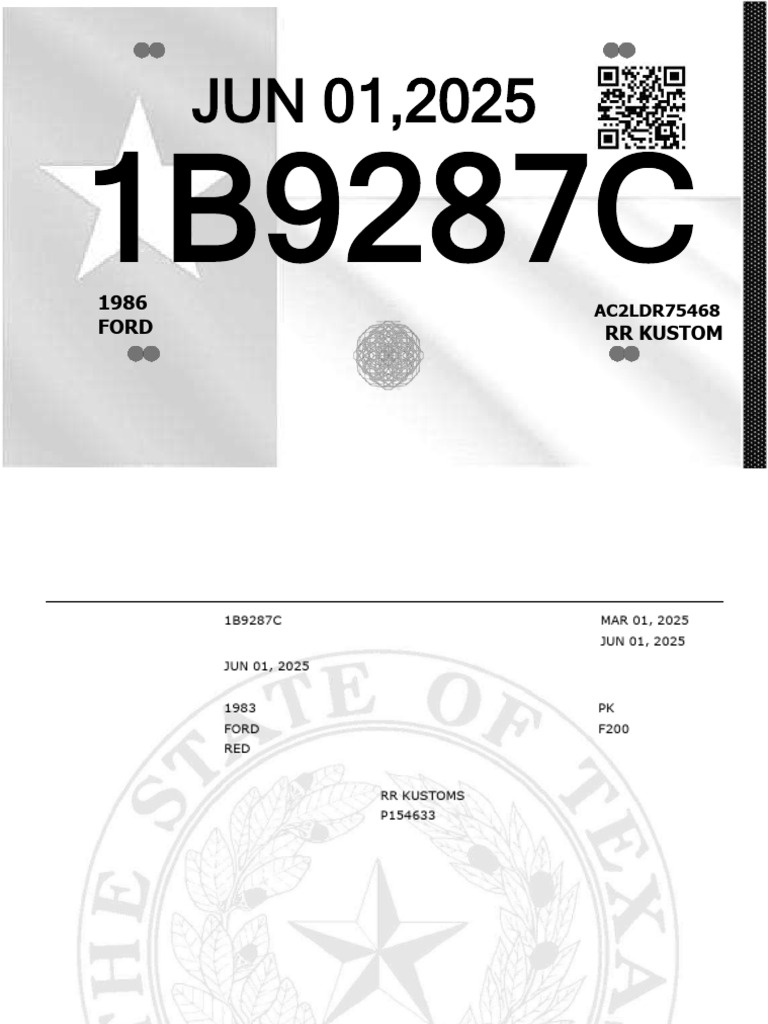 TX Registration Ford F200 | PDF