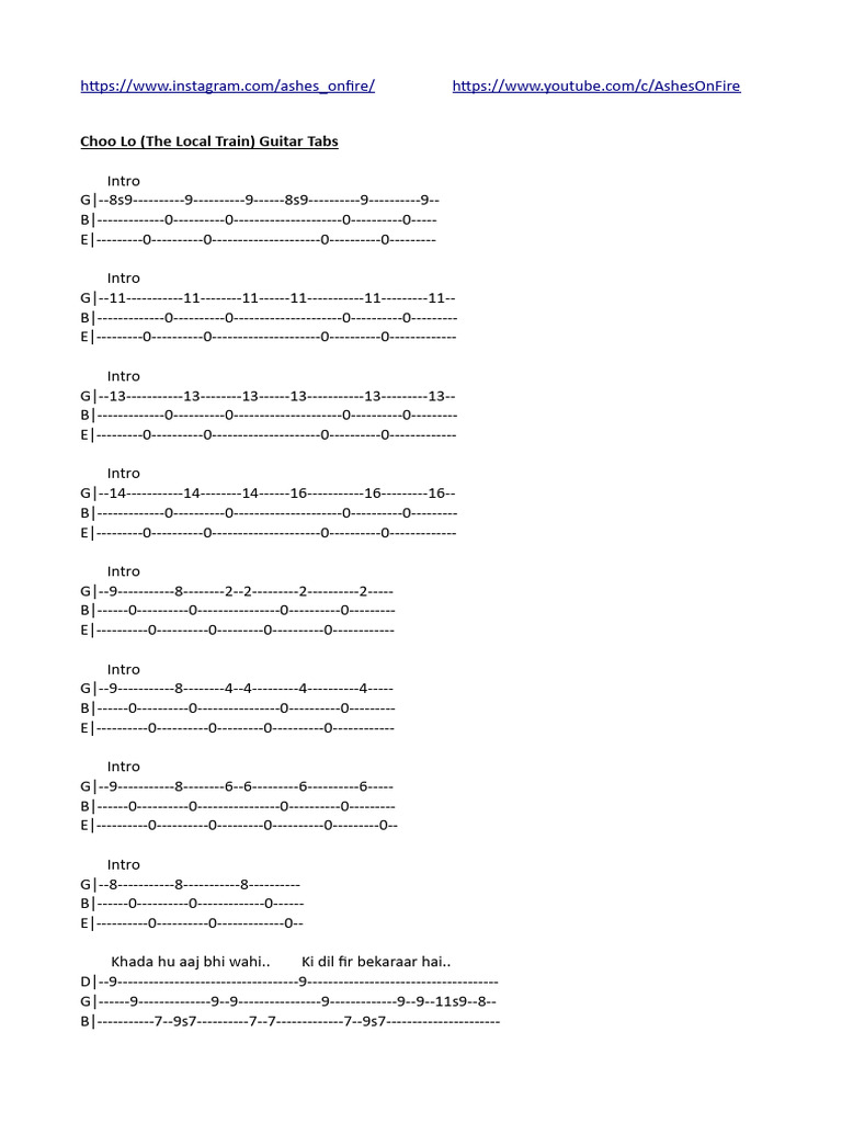 Choo Lo Guitar Tabs | PDF