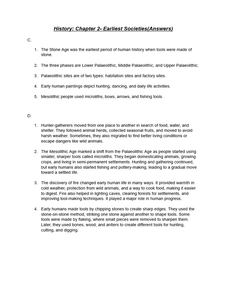 History - Chapter 2 - Earliest Societies (Answers) | PDF