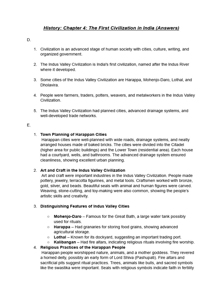 History - Chapter 4 - The First Civilization in India (Answers) | PDF